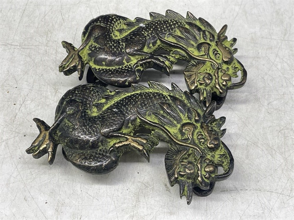 Urban Auctions - (2) VINTAGE HEAVY BRONZE CHINESE DRAGON DRAWER / DOOR ...
