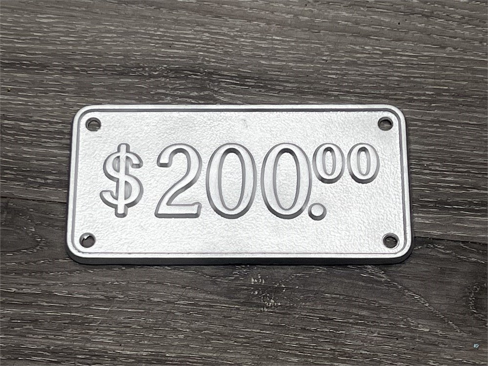 Urban Auctions - 200$ ZINC BETTING BOOTH SIGN - 6” x 3”