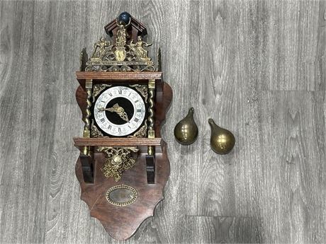 Urban Auctions - VINTAGE DUTCH ZAANSE CLOCK W/EXTERNAL PENDULUM (23” tall)