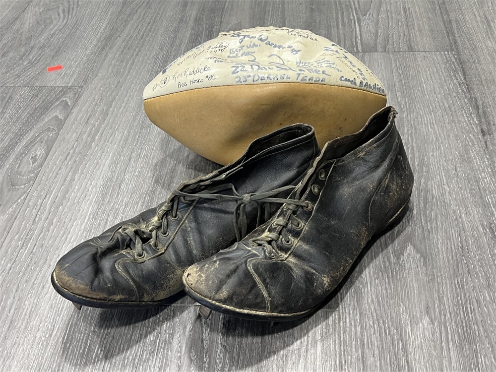 Urban Auctions - VINTAGE SIGNED RAWLINGS FOOTBALL & CLEATS