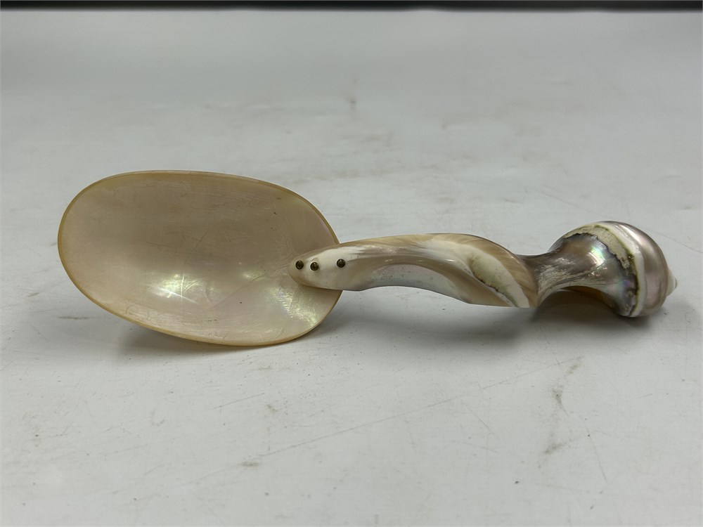 Urban Auctions - ANTIQUE MOTHER OF PEARL COACH SPOON LADLE - 8" LONG