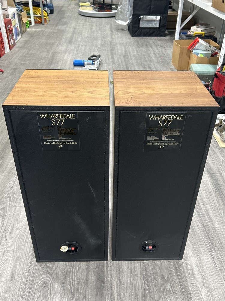 Urban Auctions - PAIR OF WHARFEDALE S77 ENGLISH SPEAKERS - 32”x13”x14”