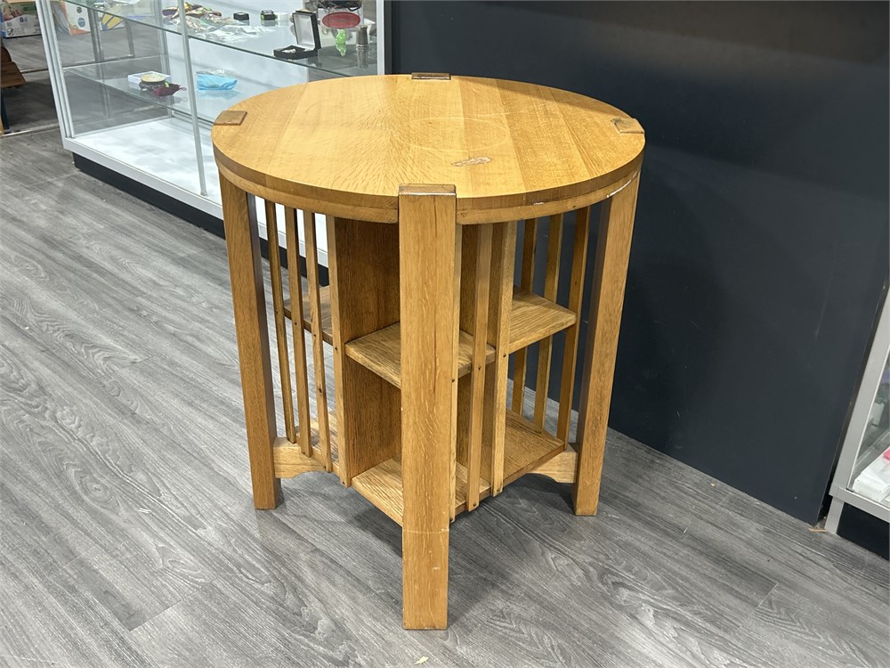 Urban Auctions - CANADIANA OAK TABLE W/ 360 REVOLVING BOOK CASE - 31 ...