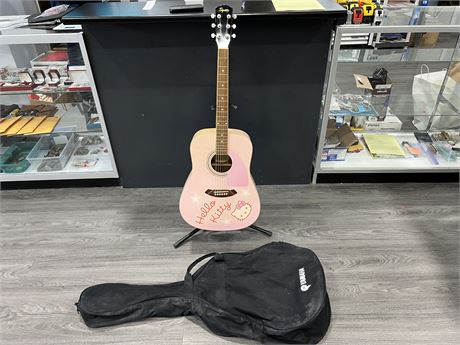 Urban Auctions - RARE SQUIER X FENDER HELLO KITTY DREADNOUGHT ACOUSTIC ...
