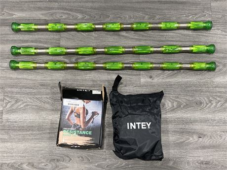 Urban Auctions - NEW INTEY RESISTANCE BANDS + 3 HAMPTON 10LB WEIGHT RODS