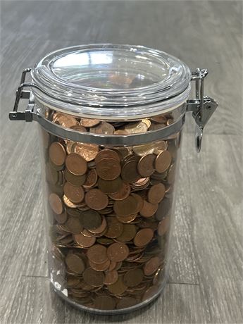 Urban Auctions - 14.5 POUND JAR FULL OF VINTAGE PENNIES