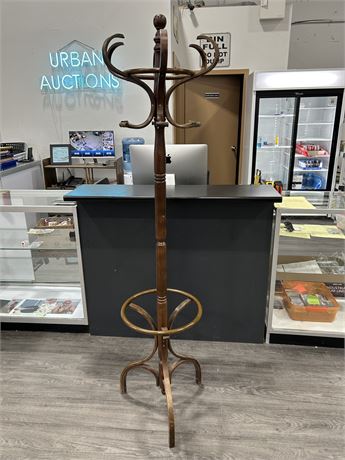 Urban Auctions - ANTIQUE WOODEN COAT RACK - 6FT TALL