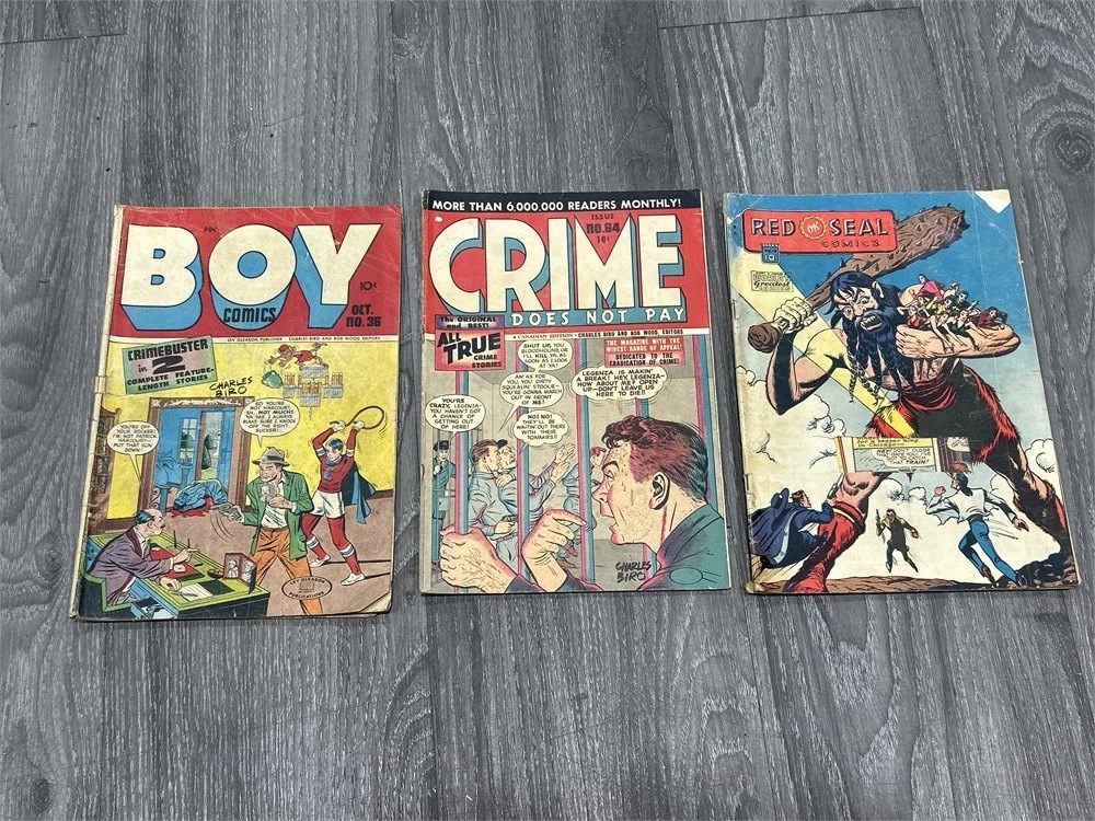 Urban Auctions - 3 VINTAGE 10 CENT COMICS - RED SEAL COMIC HAS CUTOUT ...