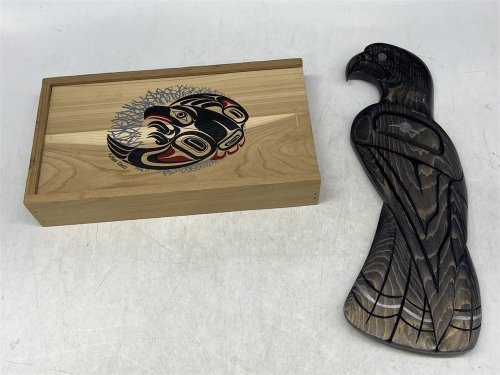 Urban Auctions - INDIGENOUS WOODEN CARVED EAGLE & WOODEN BOX (11” x 6 ...