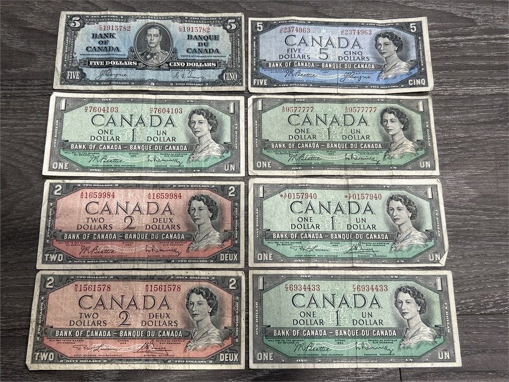Urban Auctions - 8 VINTAGE CANADIAN BANK NOTES - SPECS IN PHOTOS