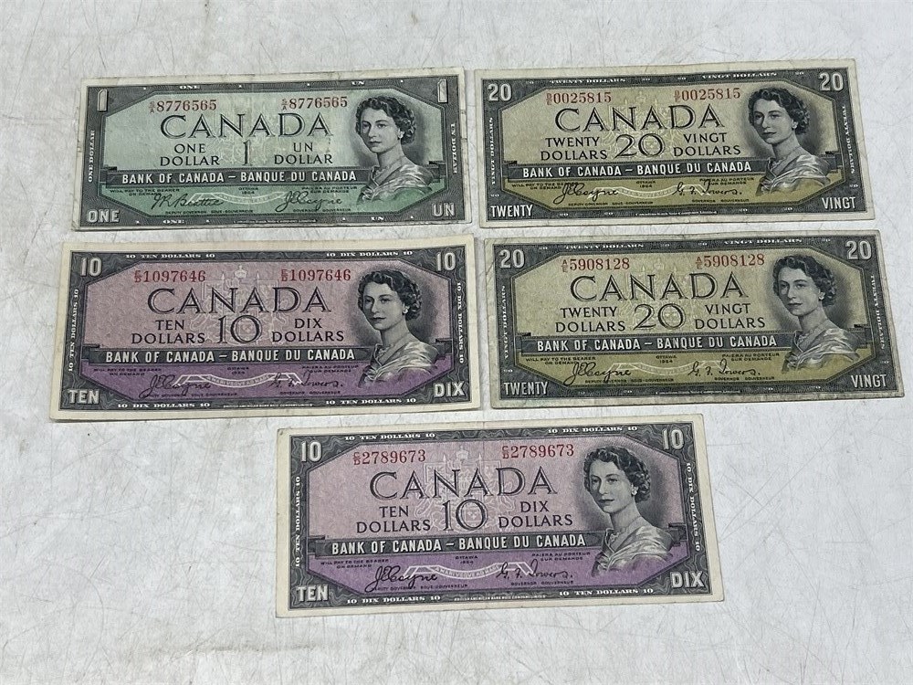 Urban Auctions - (5) 1954 DEVILS FACE CANADIAN BANK NOTES