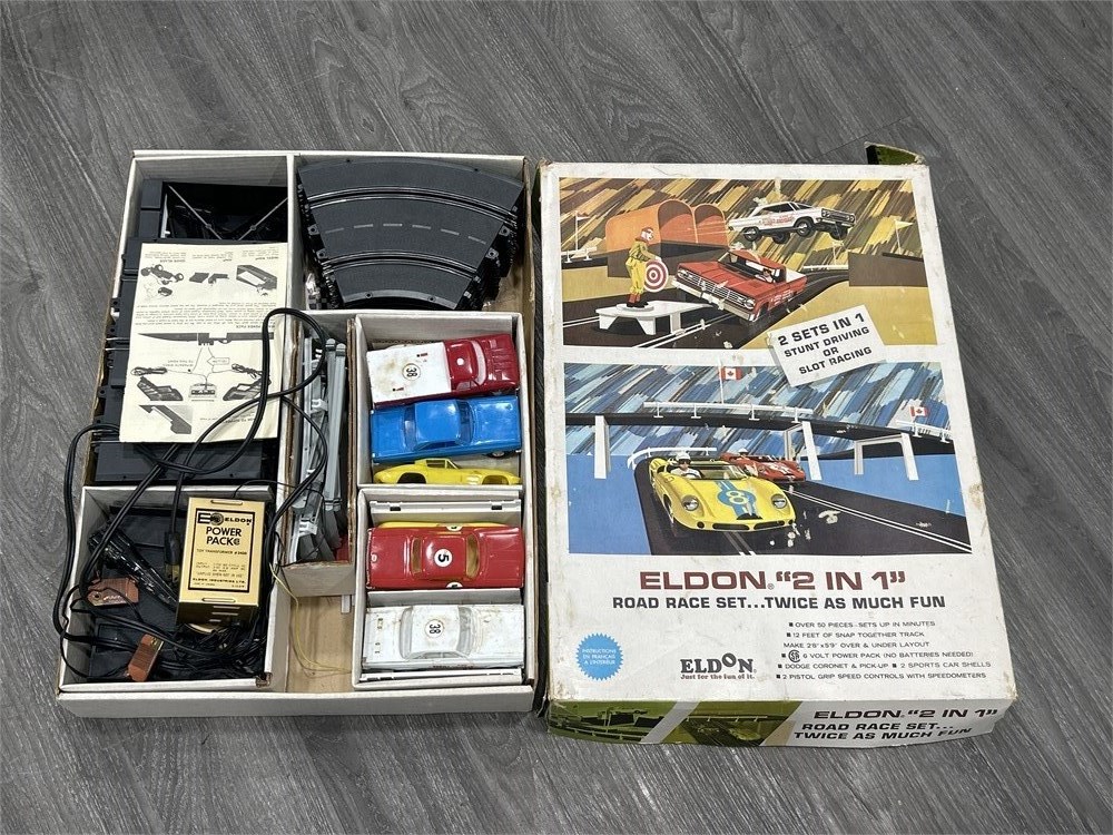 Urban Auctions - VINTAGE ELDON “2 IN 1” ROAD RACE SET IN OG BOX