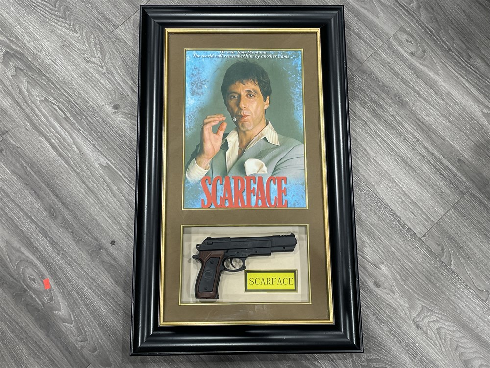 Urban Auctions - FRAMED SCARFACE PRINT & REPLICA GUN - 19” x 31”