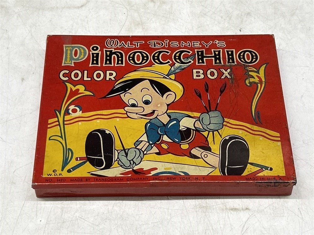 Urban Auctions - EARLY RARE TIN LITHE PINOCCHIO COLOR BOX SET (6” wide)