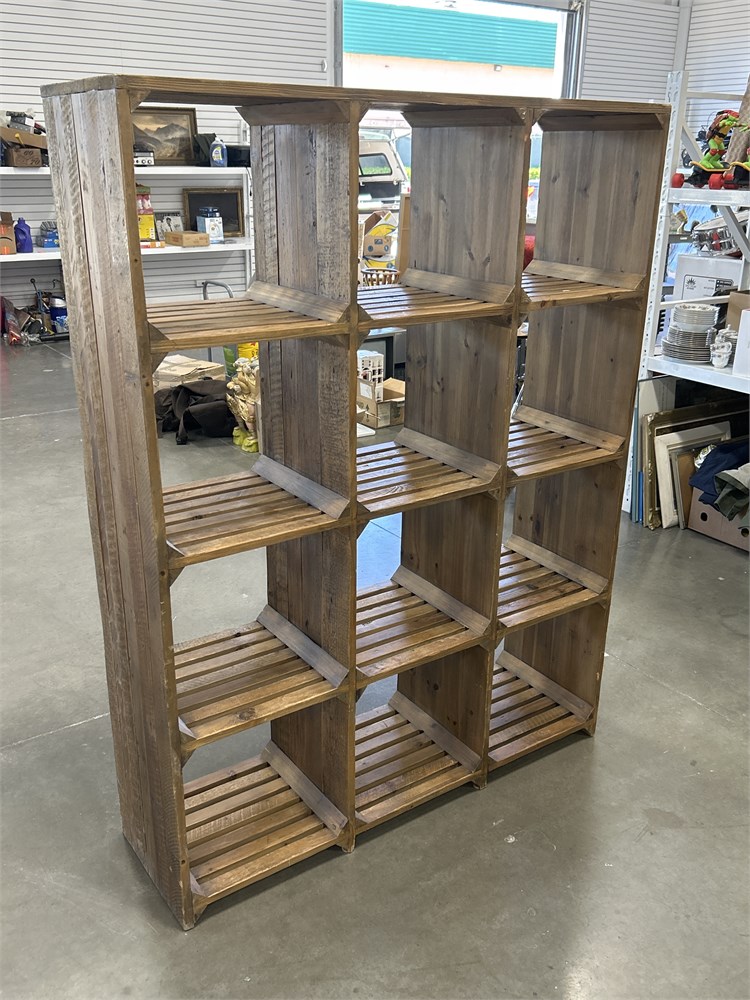 Urban Auctions - CRATE & BARREL 12 CUBE WOOD BOOK SHELF (70” tall, 54 ...