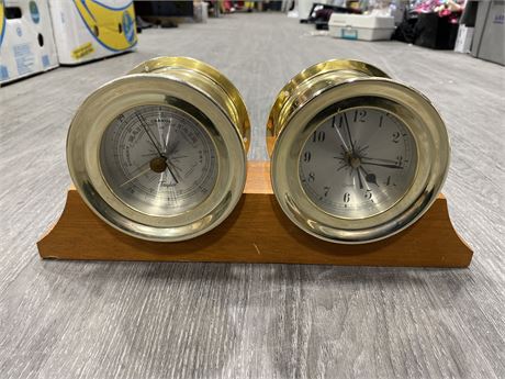 Urban Auctions - VINTAGE TAYLOR CLOCK & BAROMETER SET ON WOOD STAND