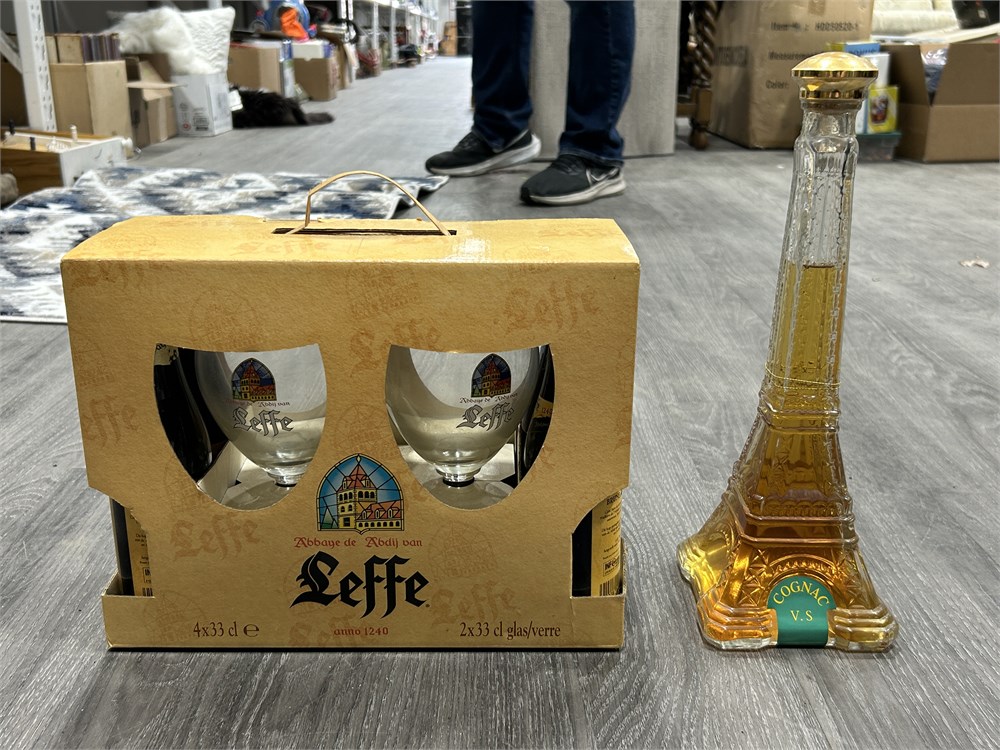 Urban Auctions - LEFFE BLONDE BEER GIFT BOX & COGNAC EIFFEL TOWER BOTTLE