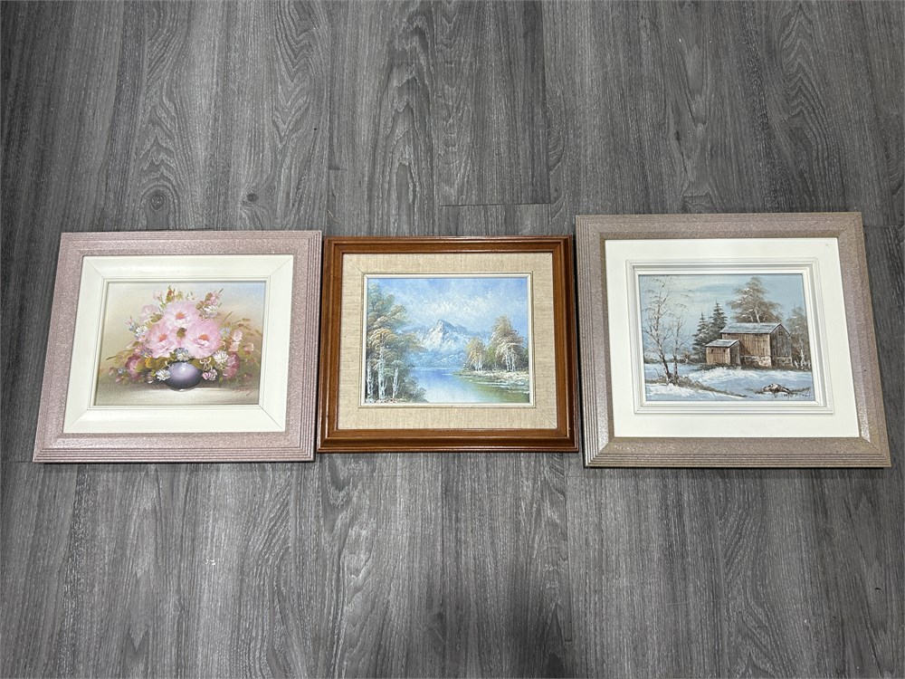 Urban Auctions - 3 SIGNED OIN ON CANVAS PICTURES - LARGEST 15" X 17"