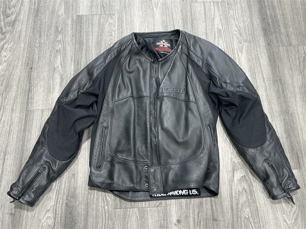 Urban Auctions - ICON MOTORSPORTS LEATHER MERC JACKET - SIZE 2XL