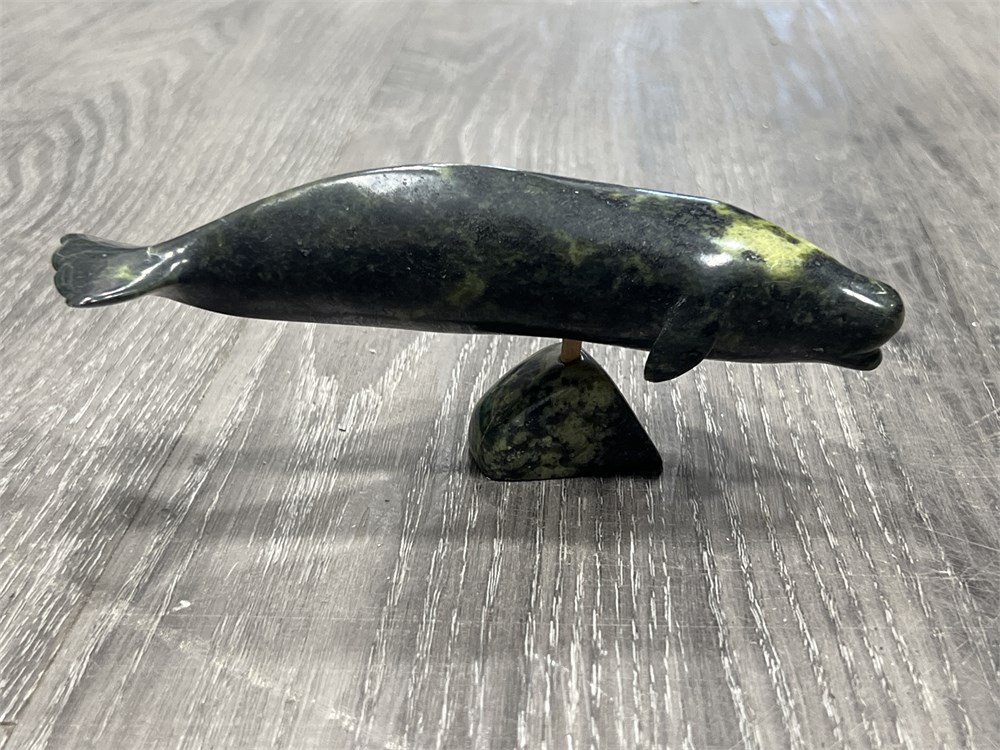 Urban Auctions - SIGNED INUIT HAND-CARVED GREEN JADE BELUGA WHALE - 6 ...
