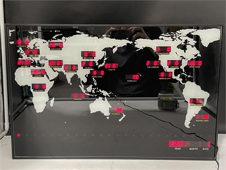 Urban Auctions - LED WORLD MAP DIGITAL LIGHT UP WALL CLOCK (22”x14 ...